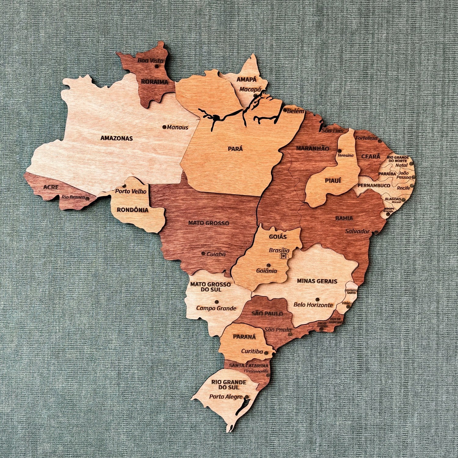 Wooden Map of Brazil Wall Art, Plywood