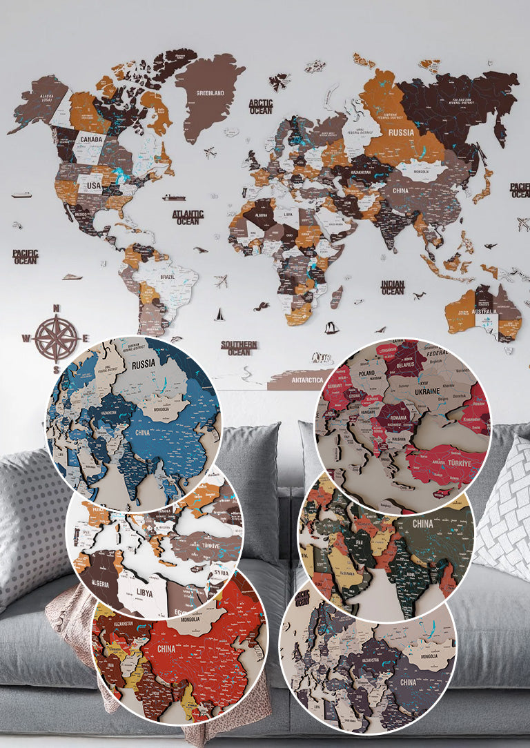 Wooden World Map For Wall Decor
