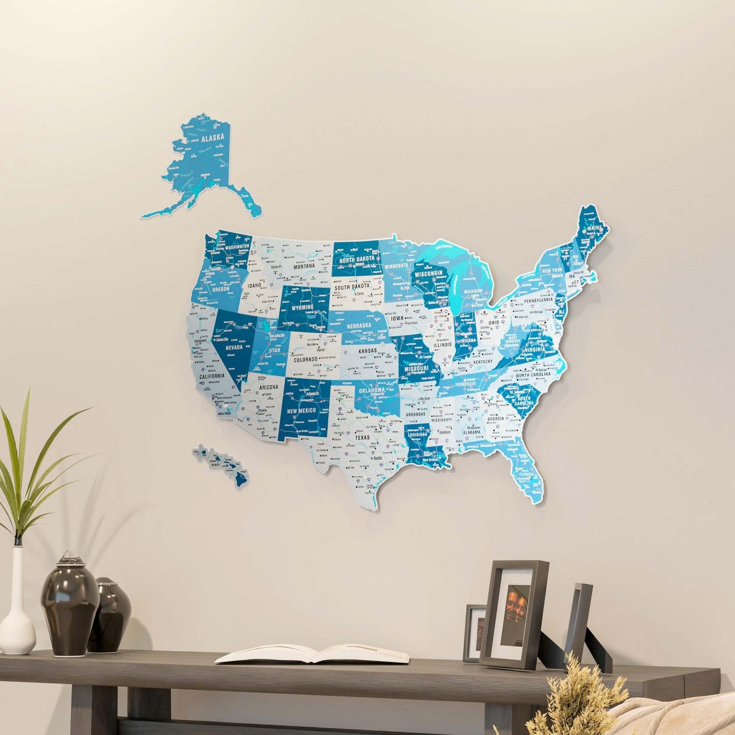 Metal Wall Map of The United States - Navy Colors UV Print ...