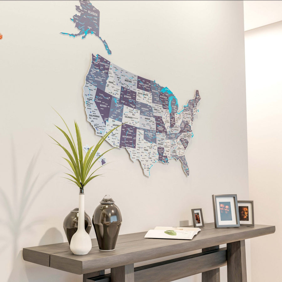 Nimbus Colors Metal Wall Map of USA - UV Print Decor – ColorfullWorlds