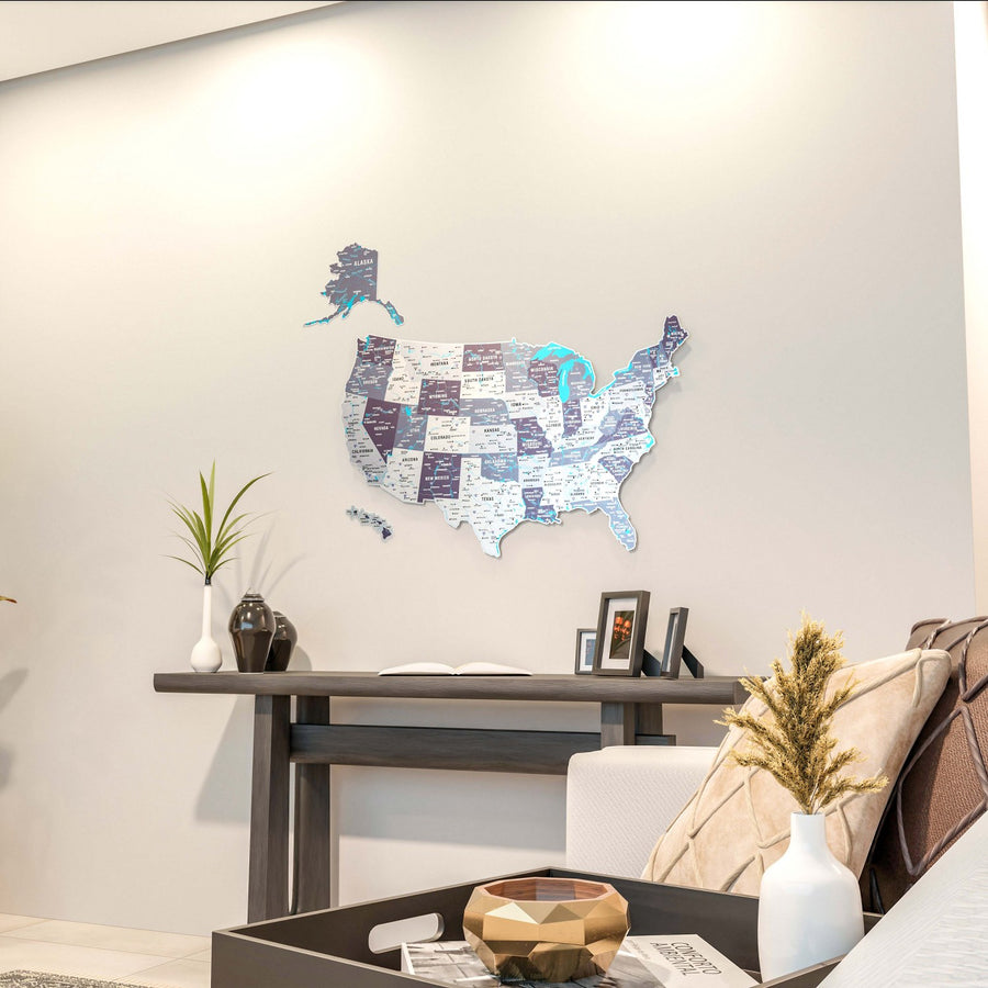 Nimbus Colors Metal Wall Map of USA - UV Print Decor – ColorfullWorlds