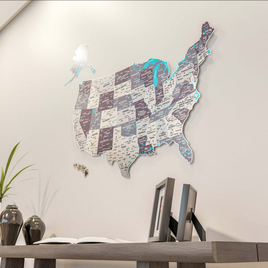 Nimbus Colors Metal Wall Map of USA - UV Print Decor – ColorfullWorlds