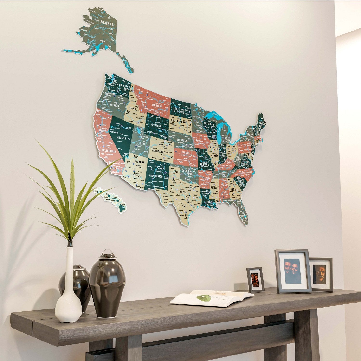 Sage Colors Metal Map of USA - UV Print on Metal Wall Art – ColorfullWorlds