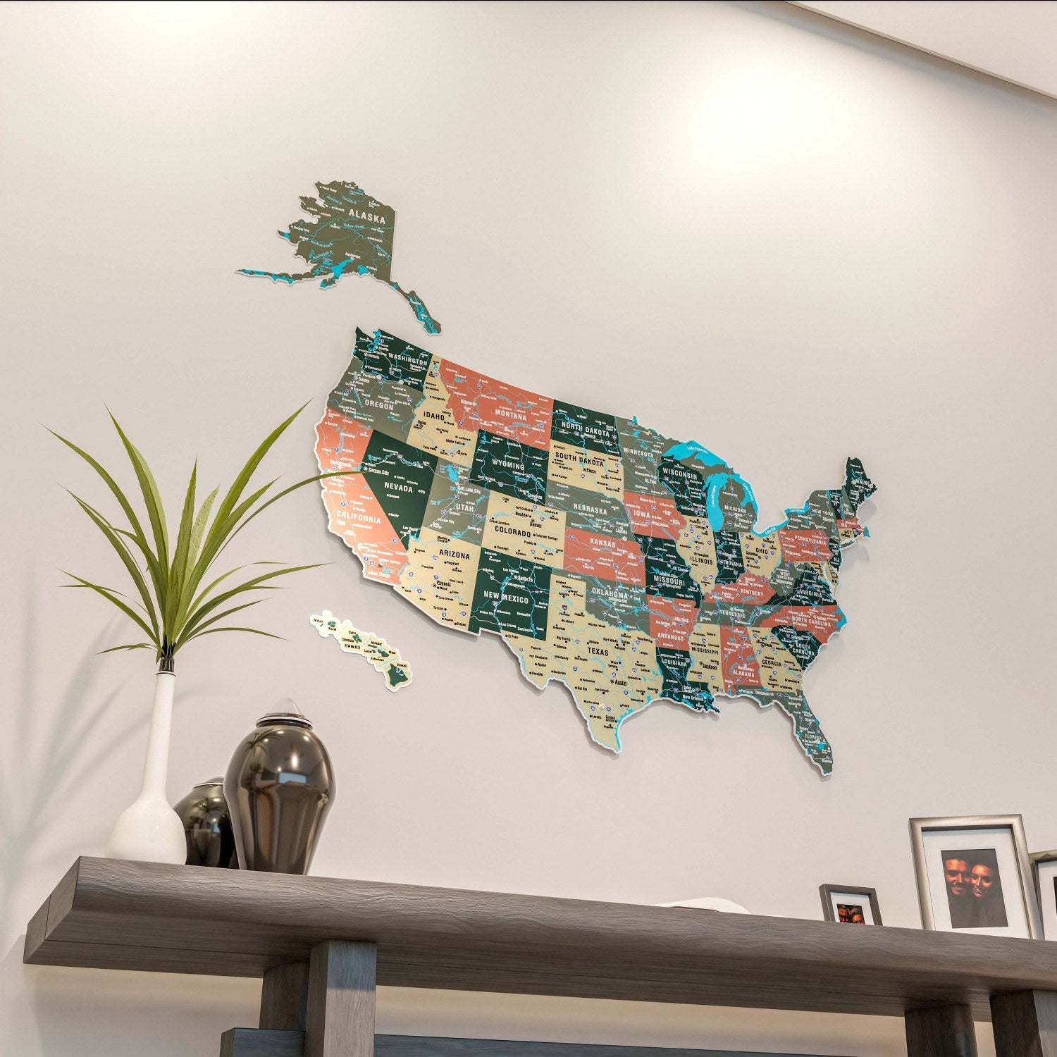 Sage Colors Metal Map of USA - UV Print on Metal Wall Art – ColorfullWorlds
