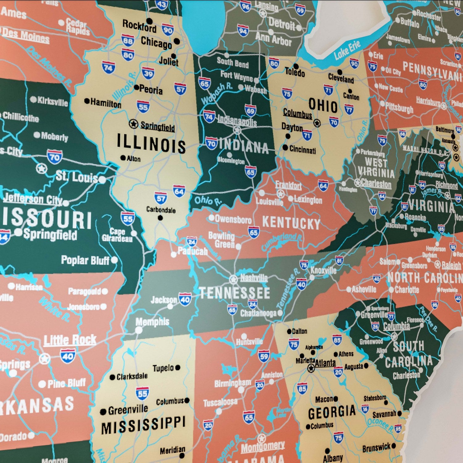Sage Colors Metal Map of USA - UV Print on Metal Wall Art – ColorfullWorlds