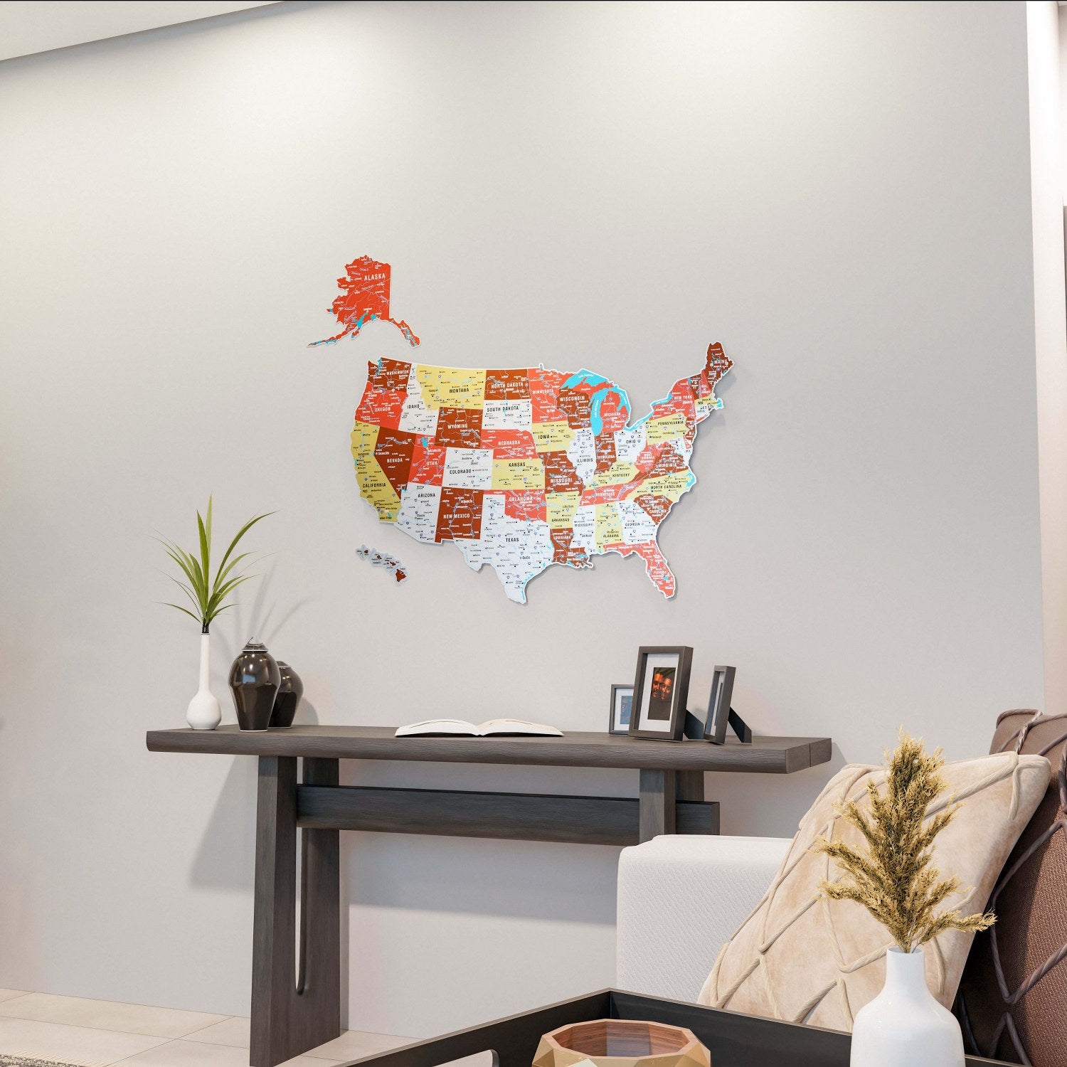 Terracotta Metal Wall Map of The United States - Modern Decor ...