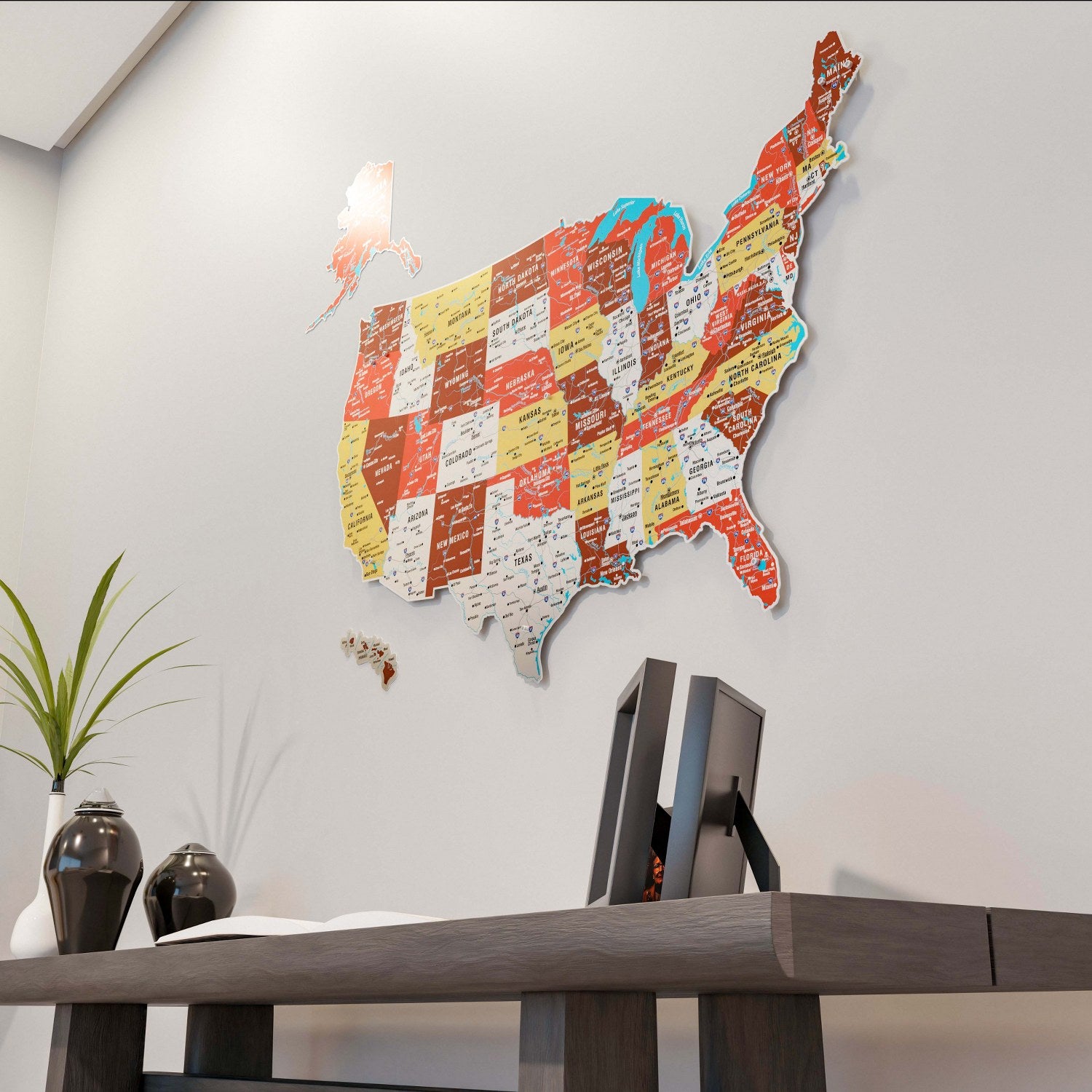 Terracotta Metal Wall Map of The United States - Modern Decor ...