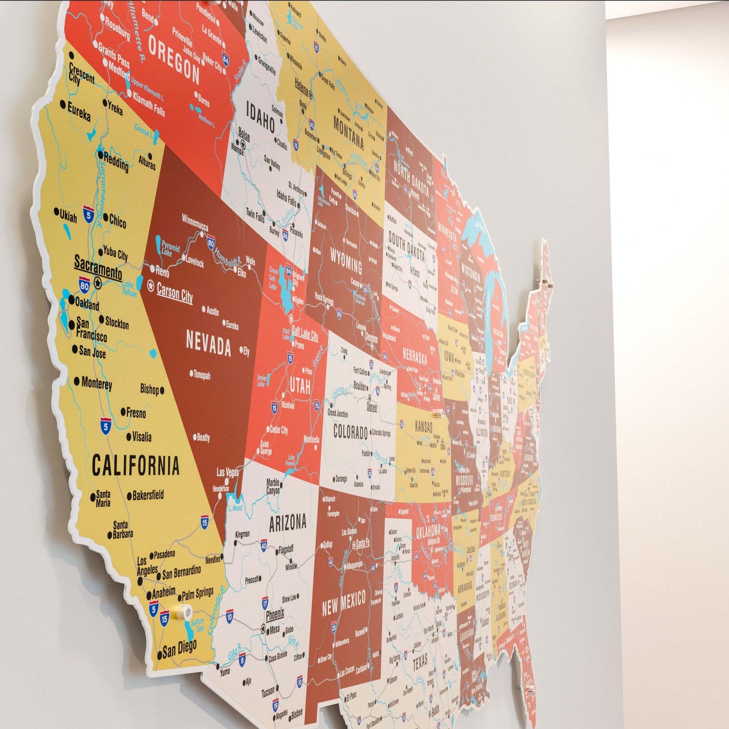 Terracotta Metal Wall Map of The United States - Modern Decor ...