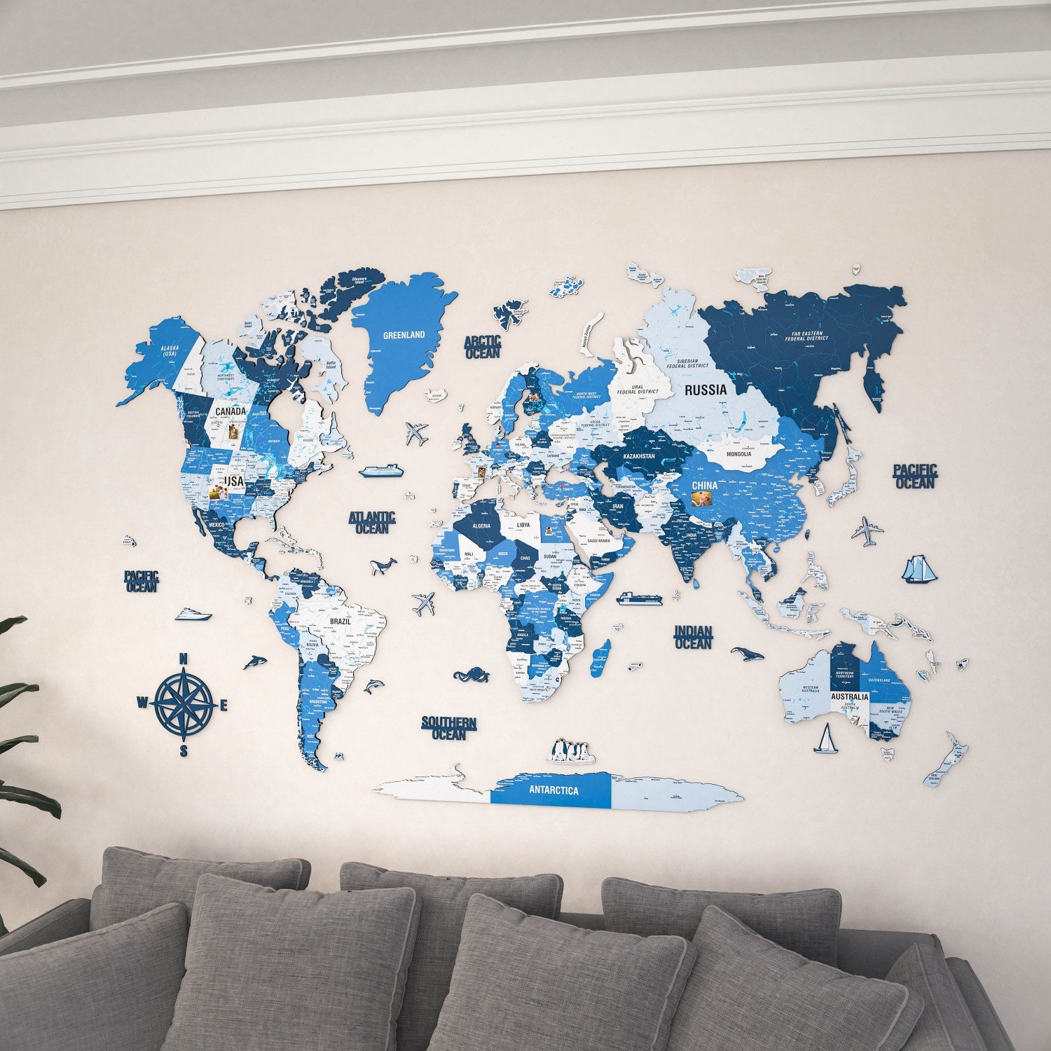 Wooden World Map with Pins - 3D & Vibrant (Navy) – ColorfullWorlds