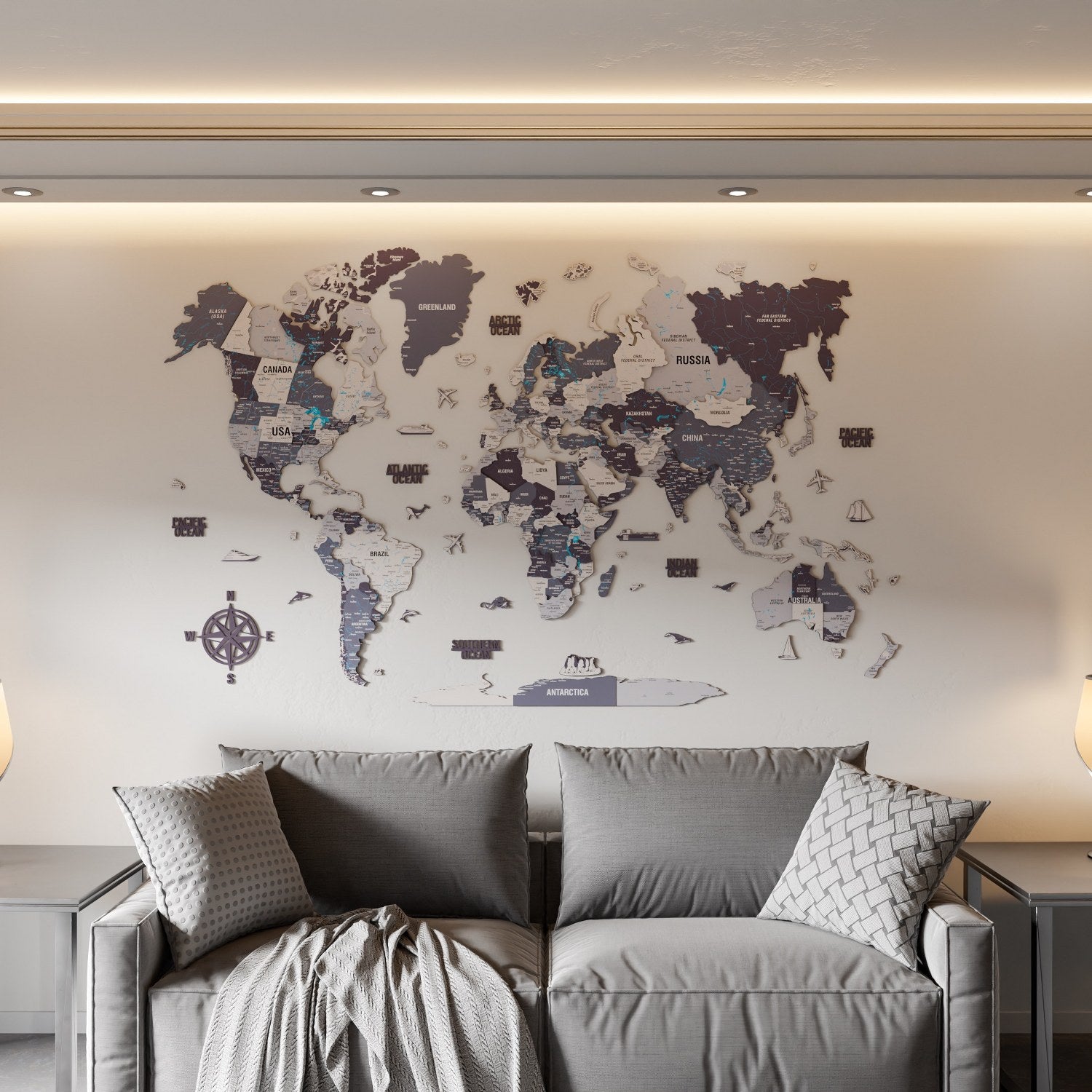 Wooden World Map for Wall - 3D & Vibrant (Nimbus)