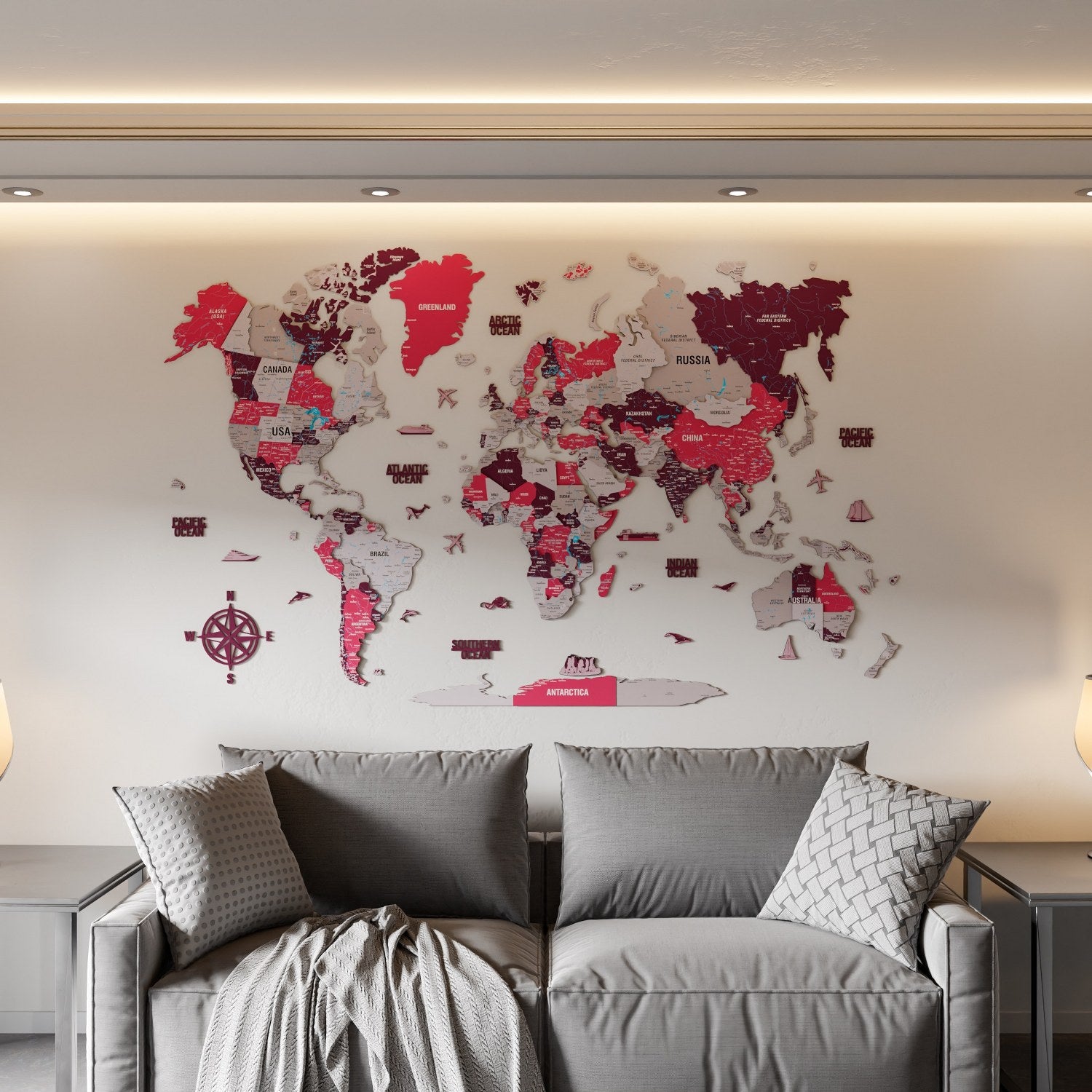 3D World Map Wall Art - Vibrant UV Print on Wood