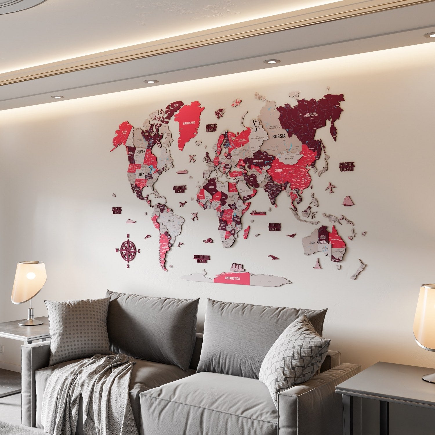 3D World Map Wall Art - Vibrant UV Print on Wood