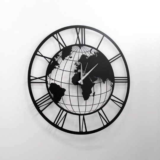 World Map Metal Clock Wall Decor